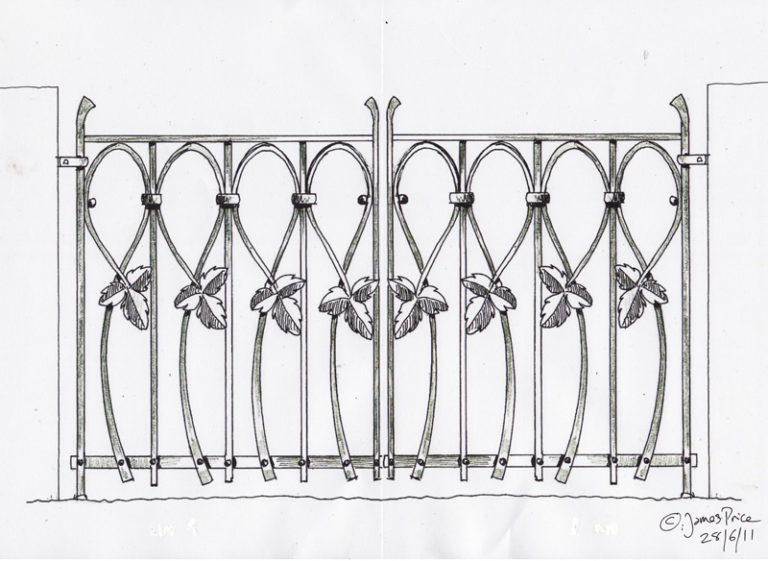 Hand forged contemporary hop leaf gates